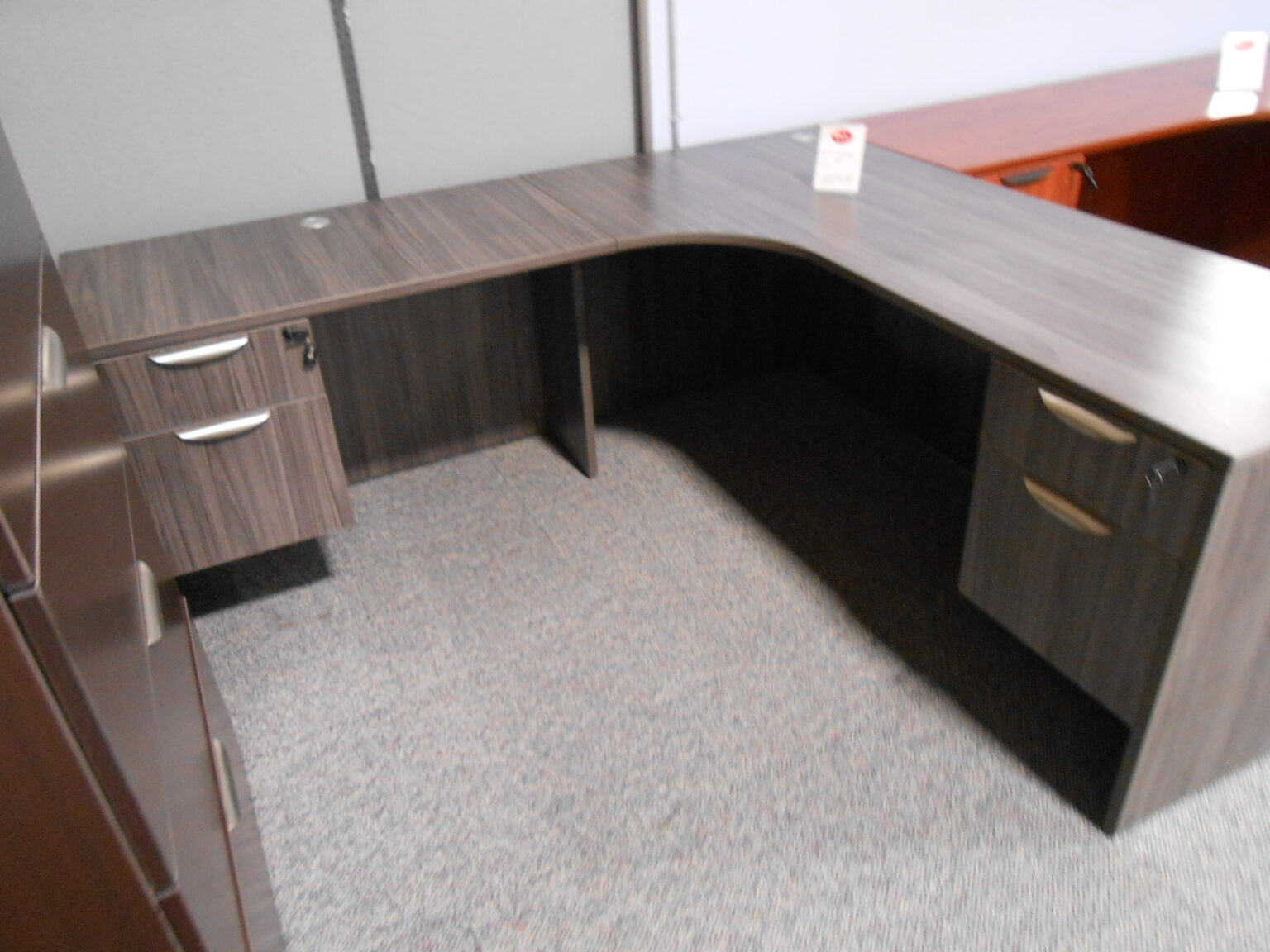 9372 OFFICESOURCE CORNER DESK & RETURN DOUBLE PEDESTAL, COASTAL GREY ...